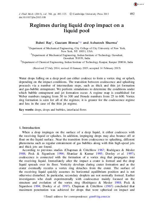 (PDF) Regimes during liquid drop impact on a liquid pool