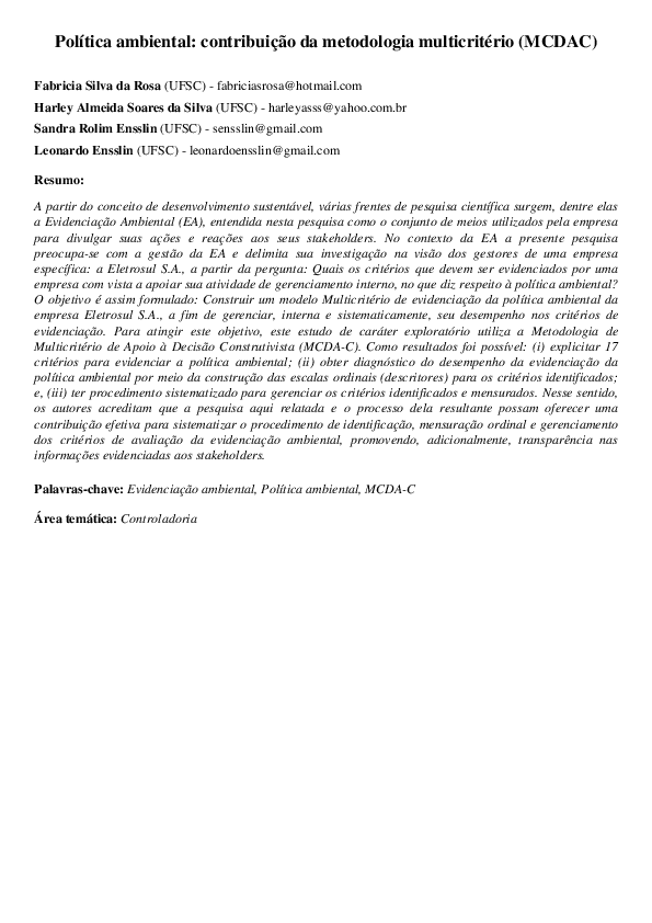 (PDF) Política ambiental: contribuição da metodologia multicritério (MCDAC)