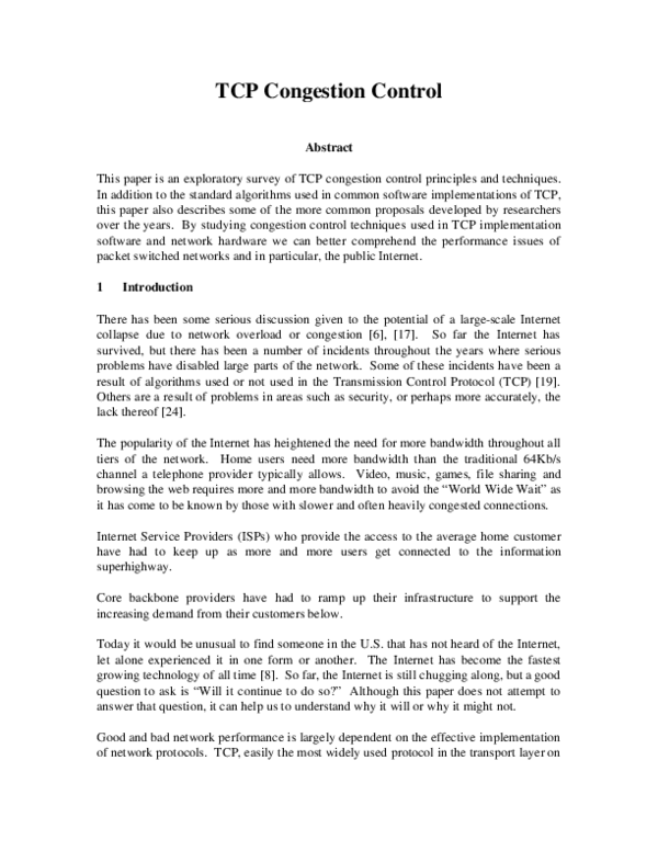 (PDF) Congestion Control and Review TCP Functionality
