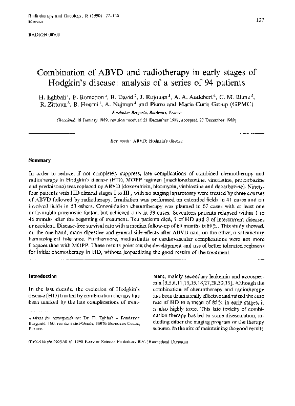 (PDF) Combination of ABVD and radiotherapy in early stages of Hodgkin's ...