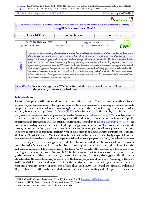 (PDF) Effectiveness of Instructions in Academic Achievements: an ...