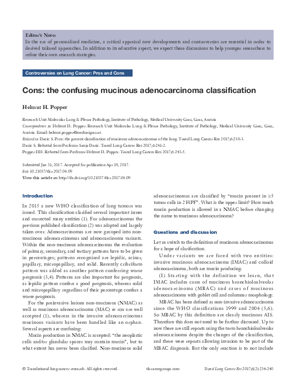 (PDF) Cons: the confusing mucinous adenocarcinoma classification