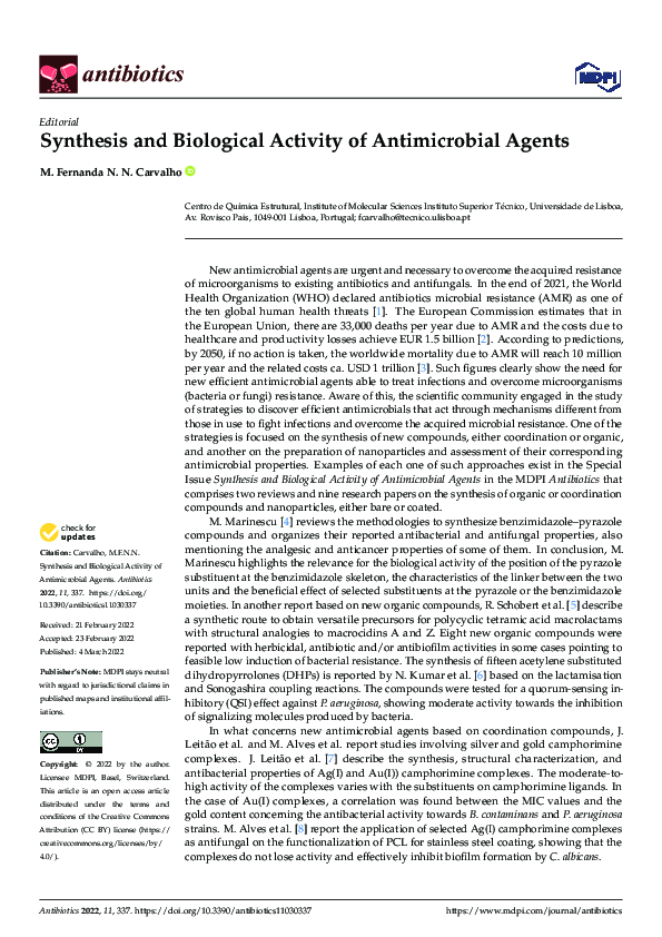 (PDF) Synthesis and Biological Activity of Antimicrobial Agents | Fernanda Carvalho - Academia.edu