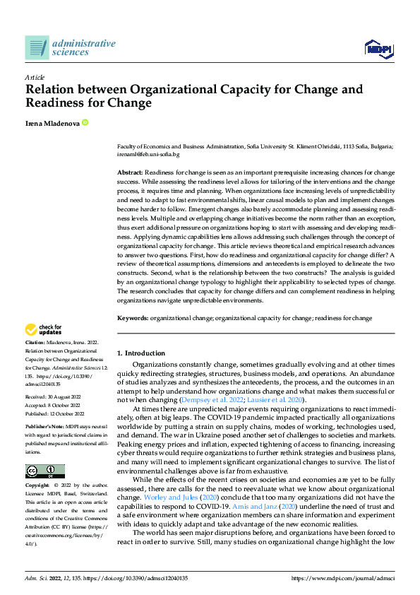 (PDF) Relation between Organizational Capacity for Change and Readiness ...