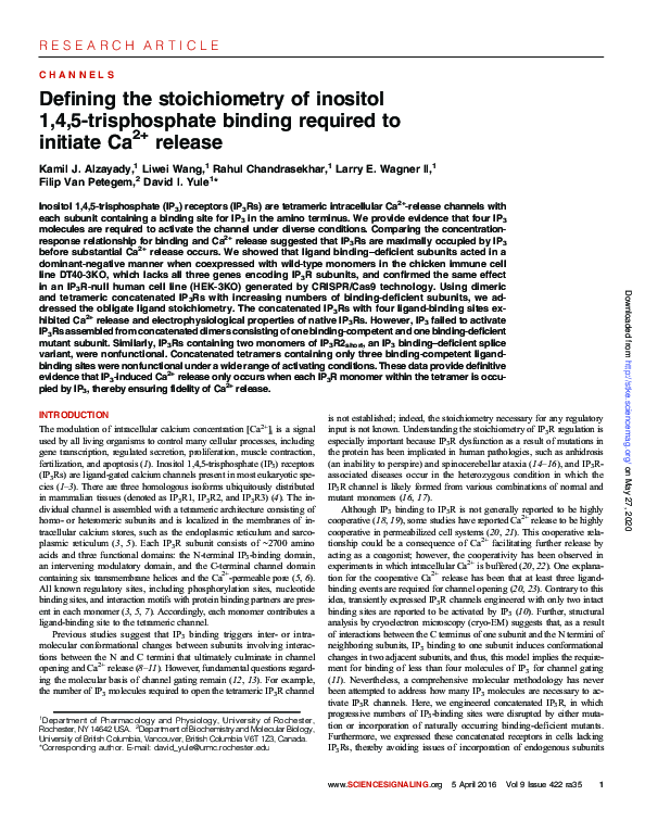 (PDF) Defining the stoichiometry of inositol 1,4,5-trisphosphate binding required to initiate ...