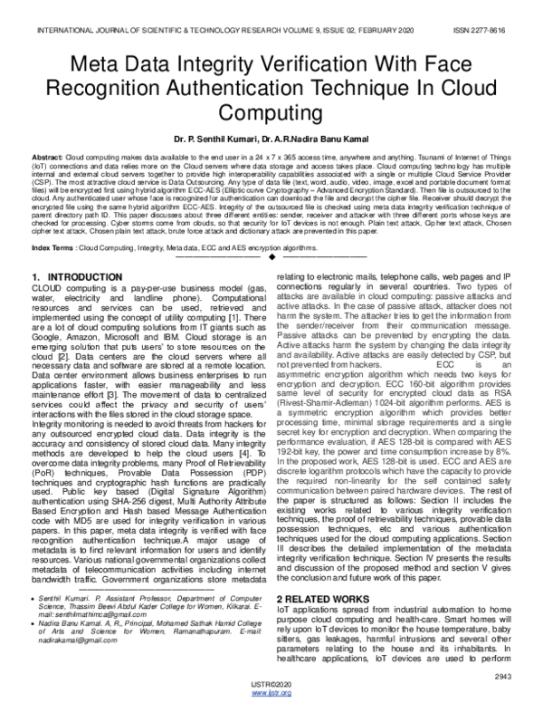 Pdf Meta Data Integrity Verification With Face Recognition Authentication Technique In Cloud