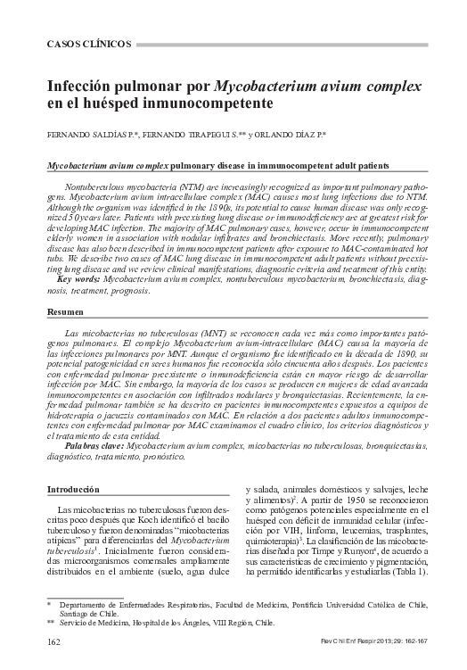 (PDF) Infección pulmonar por Mycobacterium avium complex en el huésped inmunocompetente