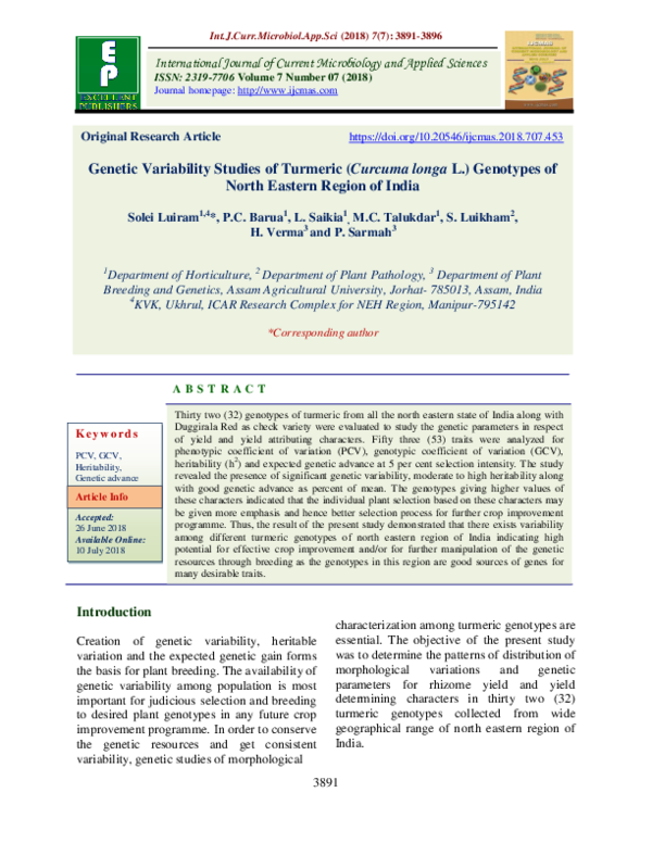 (PDF) Genetic Variability Studies of Turmeric (Curcuma longa l ...