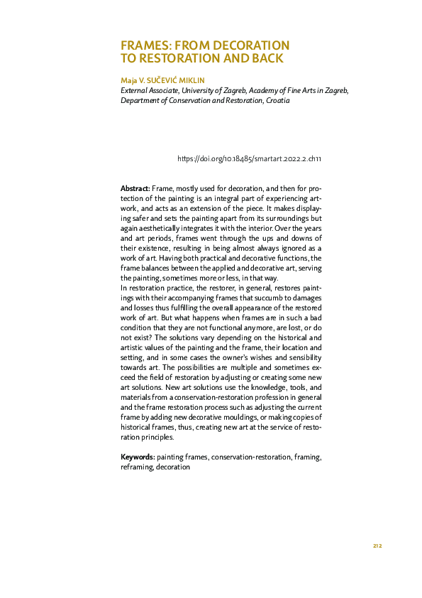 (PDF) Frames: From Decoration to Restoration and Back