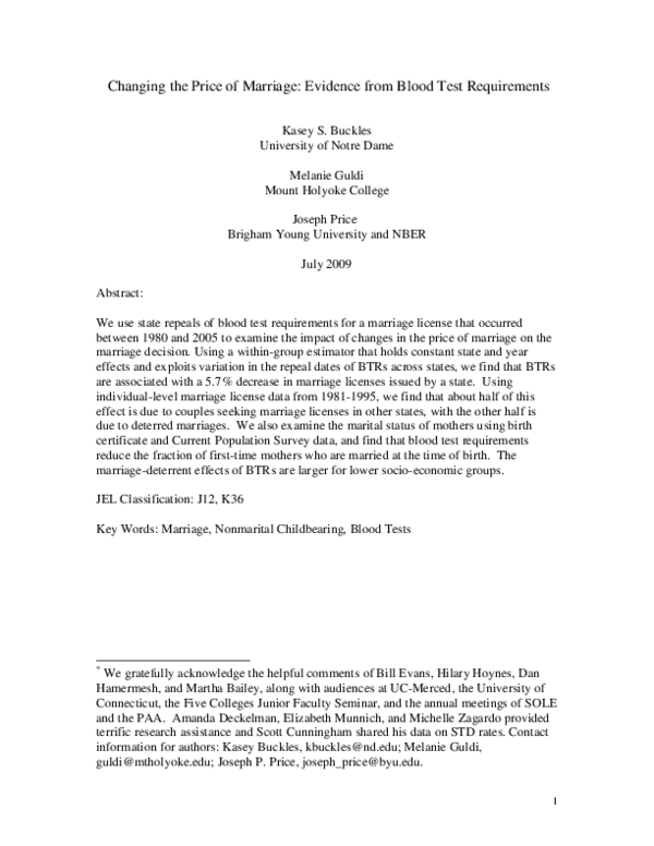 (PDF) Changing the Price of Marriage: Evidence from Blood Test Requirements