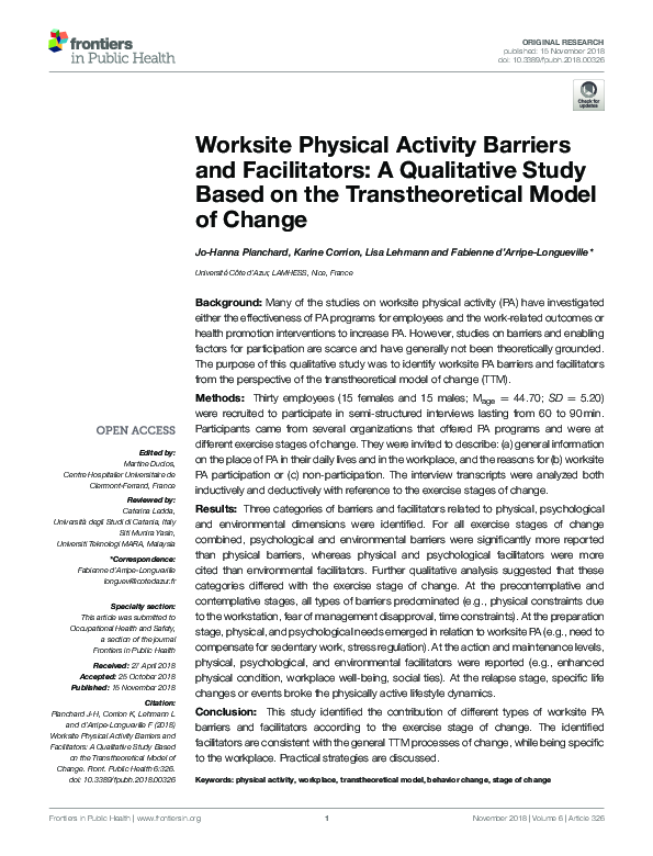 (PDF) Worksite Physical Activity Barriers and Facilitators: A ...