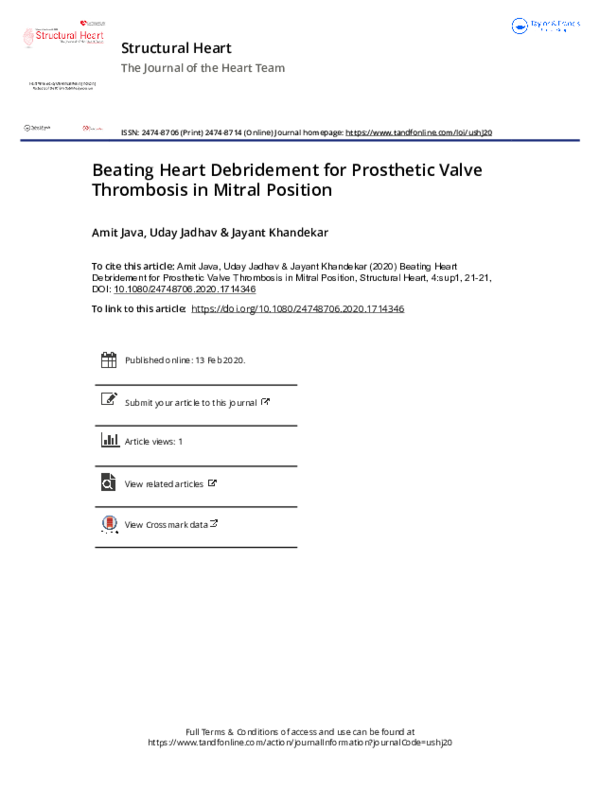(PDF) Beating Heart Debridement for Prosthetic Valve Thrombosis in ...