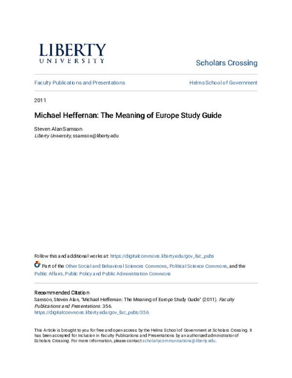 (PDF) Michael Heffernan: The Meaning of Europe Study Guide | Steven ...