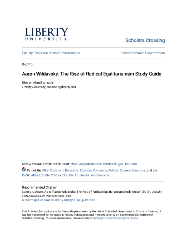 (PDF) Aaron Wildavsky: The Rise of Radical Egalitarianism Study Guide