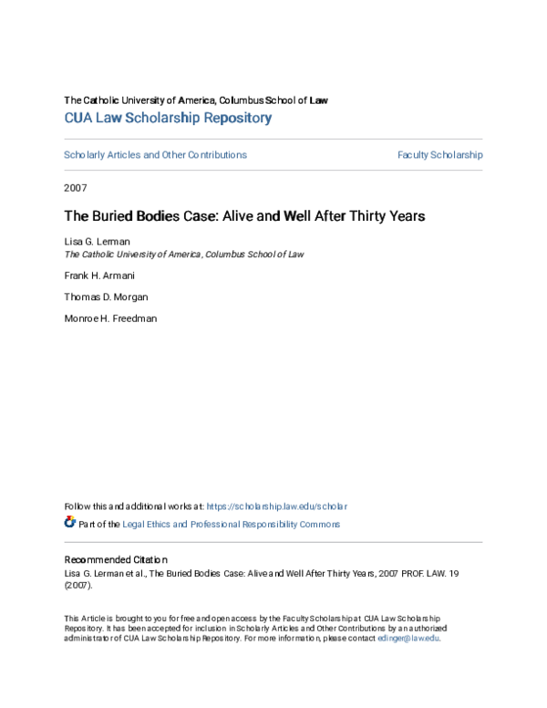 (PDF) Buried Bodies Case: Alive and Well after Thirty Years, The