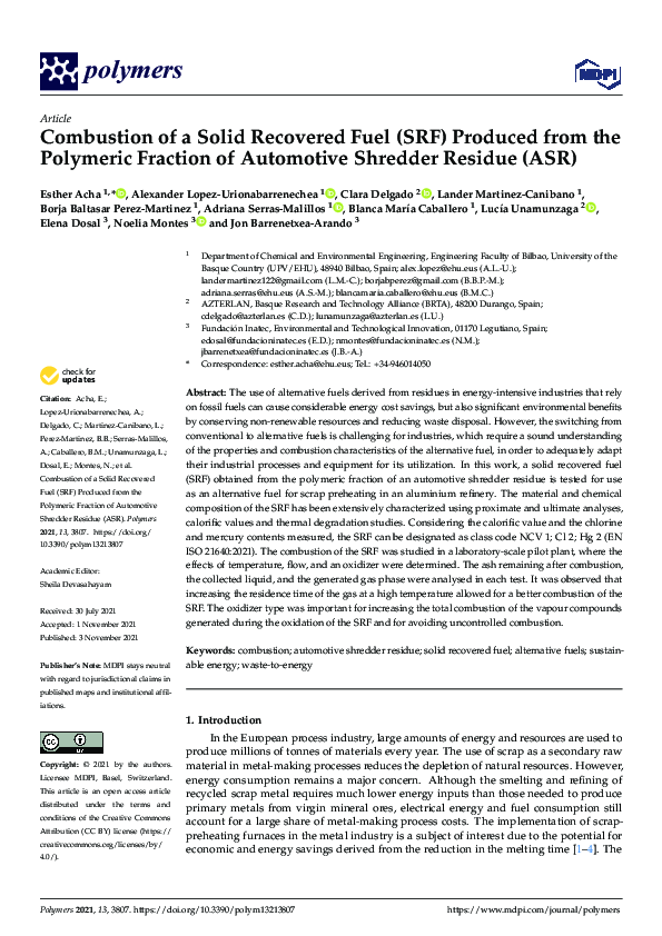 (PDF) Combustion of a Solid Recovered Fuel (SRF) Produced from the ...