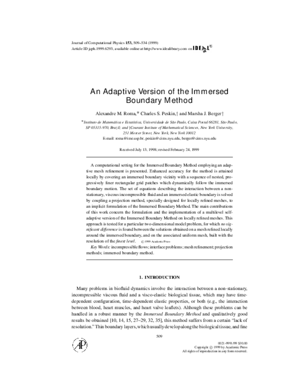 (PDF) An Adaptive Version of the Immersed Boundary Method