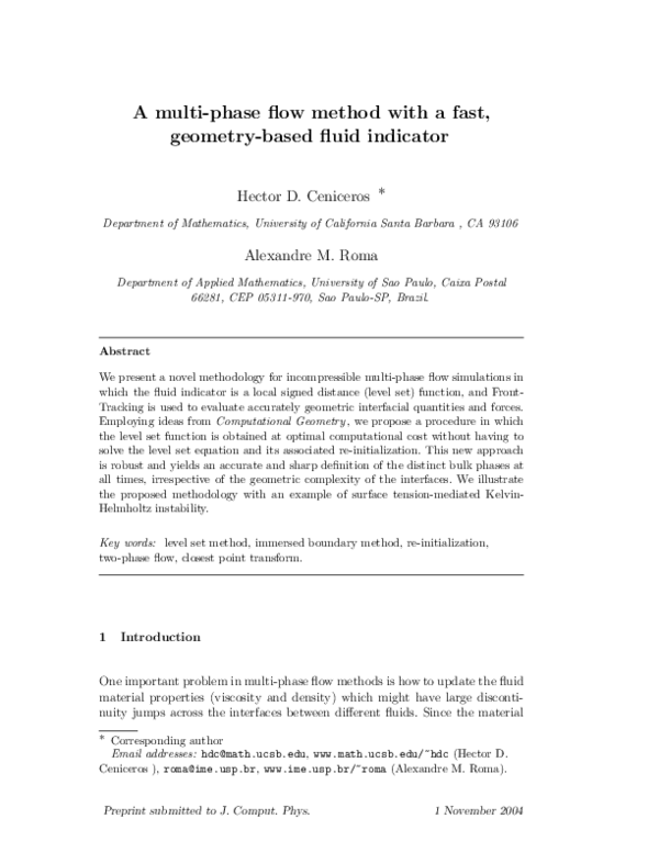 Pdf A Multi Phase Flow Method With A Fast Geometry Based Fluid Indicator
