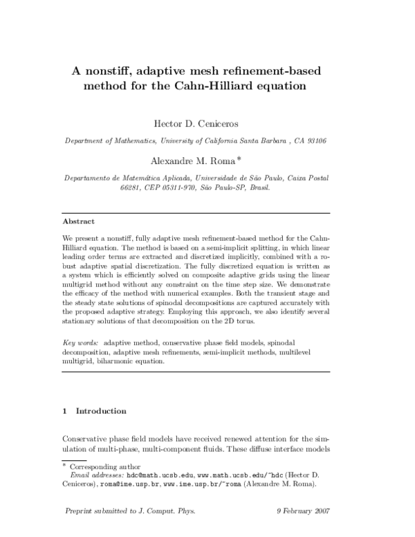 (PDF) A nonstiff, adaptive mesh refinement-based method for the Cahn–Hilliard equation