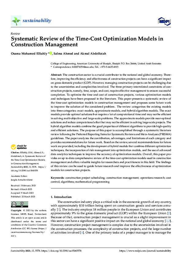 (PDF) Systematic Review of the Time-Cost Optimization Models in ...
