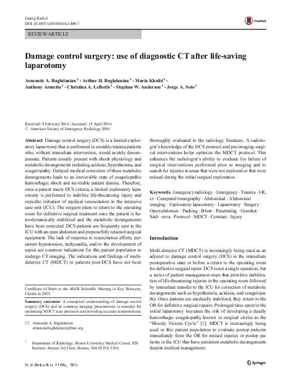 (PDF) Damage control surgery: use of diagnostic CT after life-saving laparotomy
