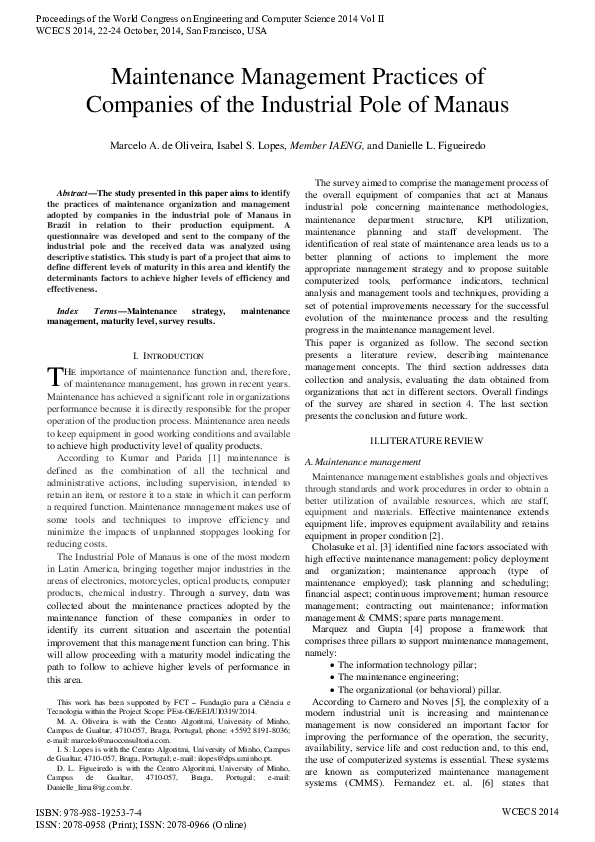 (PDF) Maintenance management practices of companies of the industrial ...