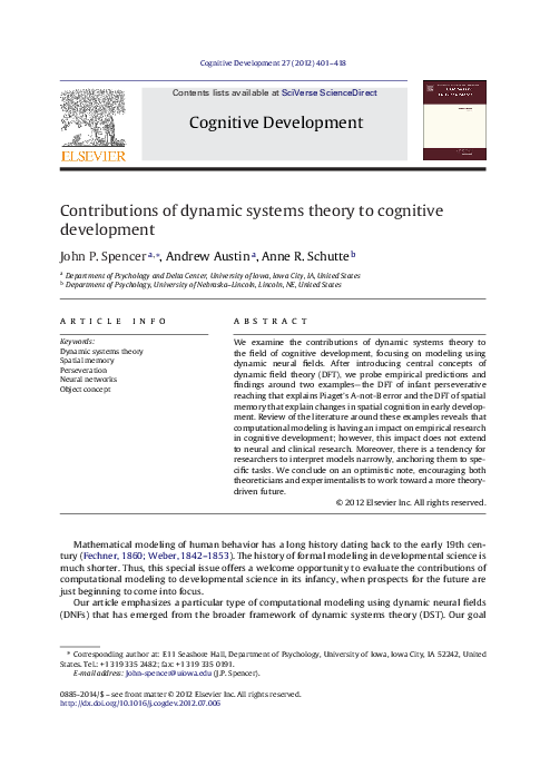 (PDF) Contributions of dynamic systems theory to cognitive development