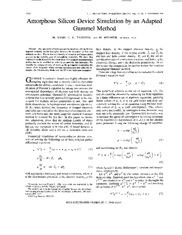 (PDF) Amorphous silicon device simulation by an adapted Gummel method | M. Meunier - Academia.edu