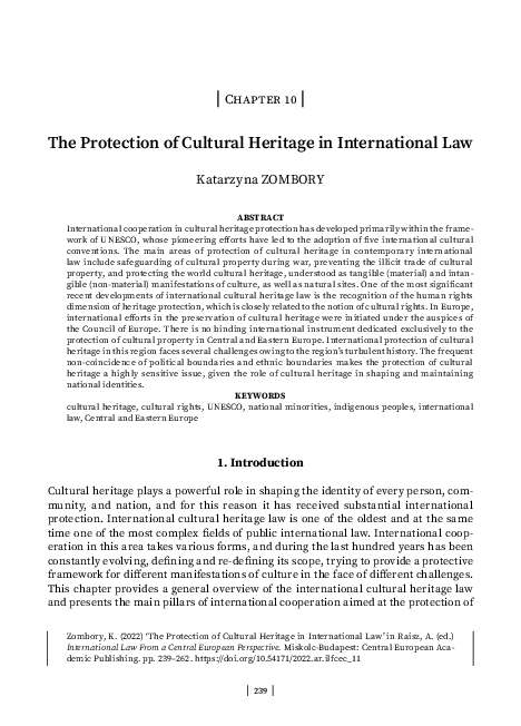 (PDF) The Protection of Cultural Heritage in International Law