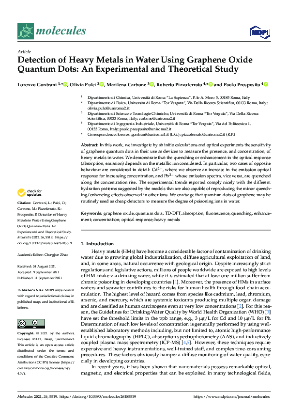 (PDF) Detection of Heavy Metals in Water Using Graphene Oxide Quantum Dots: An Experimental and ...