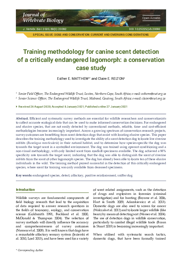 (PDF) Training methodology for canine scent detection of a critically ...