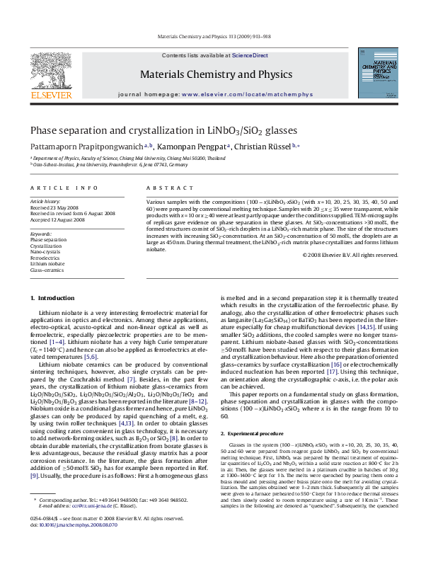 (PDF) Phase separation and crystallization in LiNbO3/SiO2 glasses
