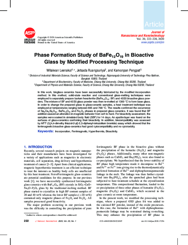 (PDF) Phase Formation Study of BaFe12O19 in Bioactive Glass by Modified ...