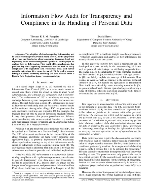 (PDF) Information Flow Audit for Transparency and Compliance in the ...