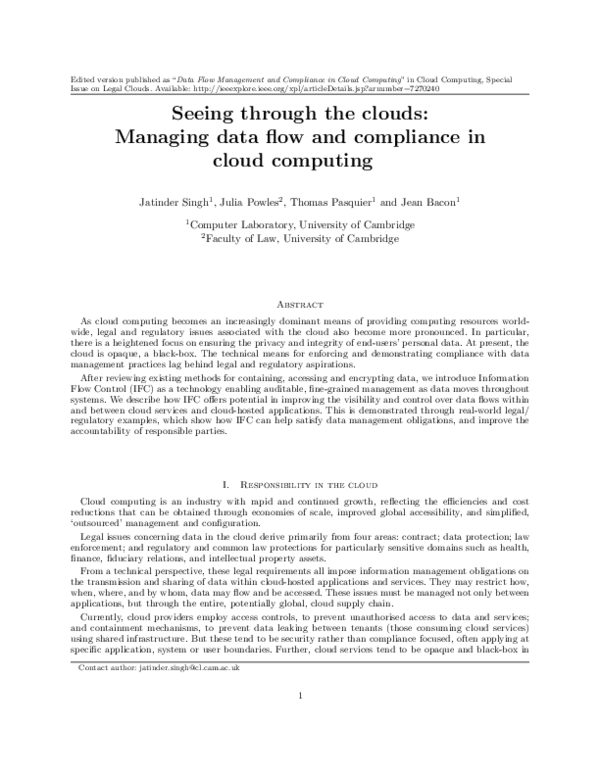 (PDF) Data Flow Management and Compliance in Cloud Computing