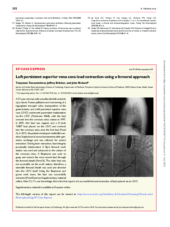 (PDF) Left persistent superior vena cava lead extraction using a ...