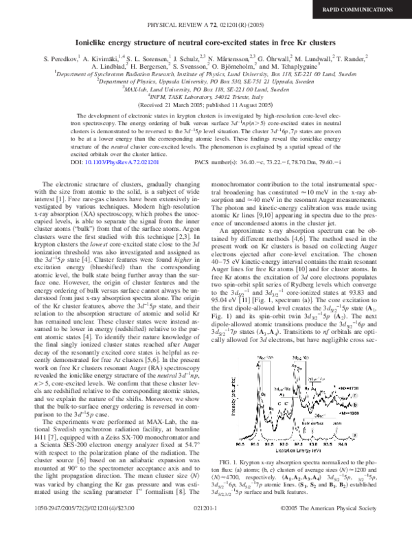 (PDF) Ioniclike energy structure of neutral core-excited states in free ...