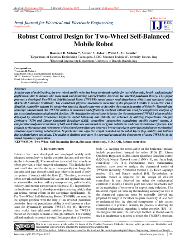 Pdf Robust Control Design For Two Wheel Self Balanced Mobile Robot