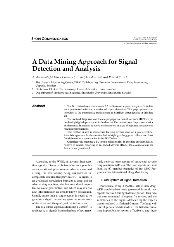 Pdf A Data Mining Approach For Signal Detection And Analysis
