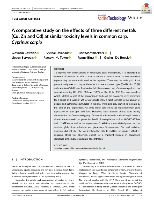 (PDF) A comparative study on the effects of three different metals (Cu, Zn and Cd) at similar ...
