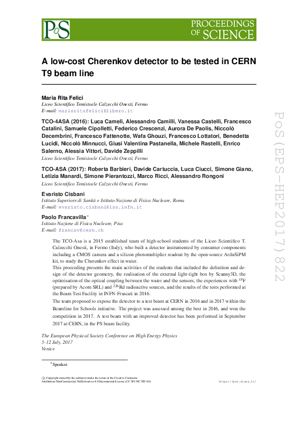 (PDF) A low-cost Cherenkov detector to be tested in CERN's T9 beam line ...