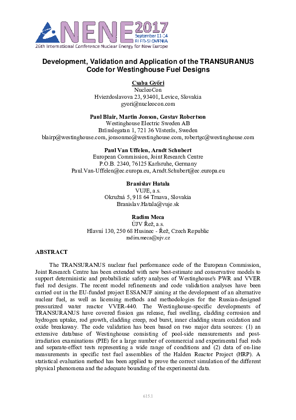 Pdf Development Validation And Application Of The Transuranus Code