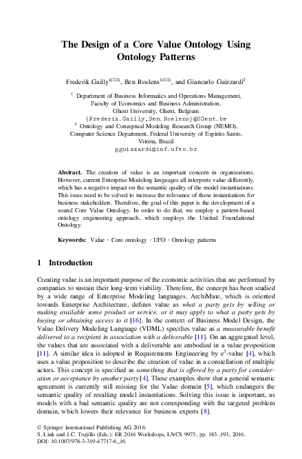 (PDF) The Design of a Core Value Ontology Using Ontology Patterns