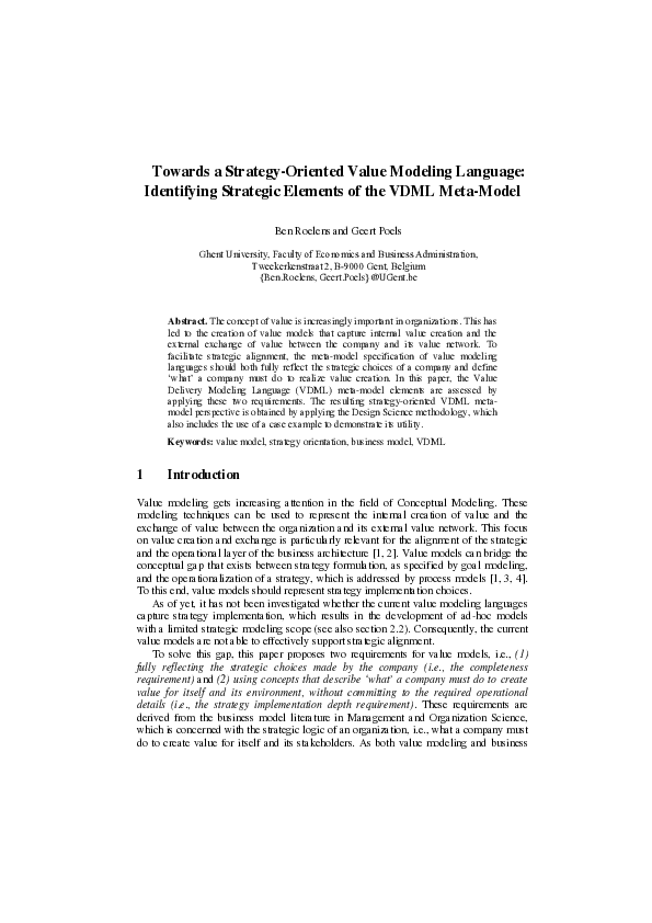 (PDF) Towards a Strategy-Oriented Value Modeling Language: Identifying Strategic Elements of the ...