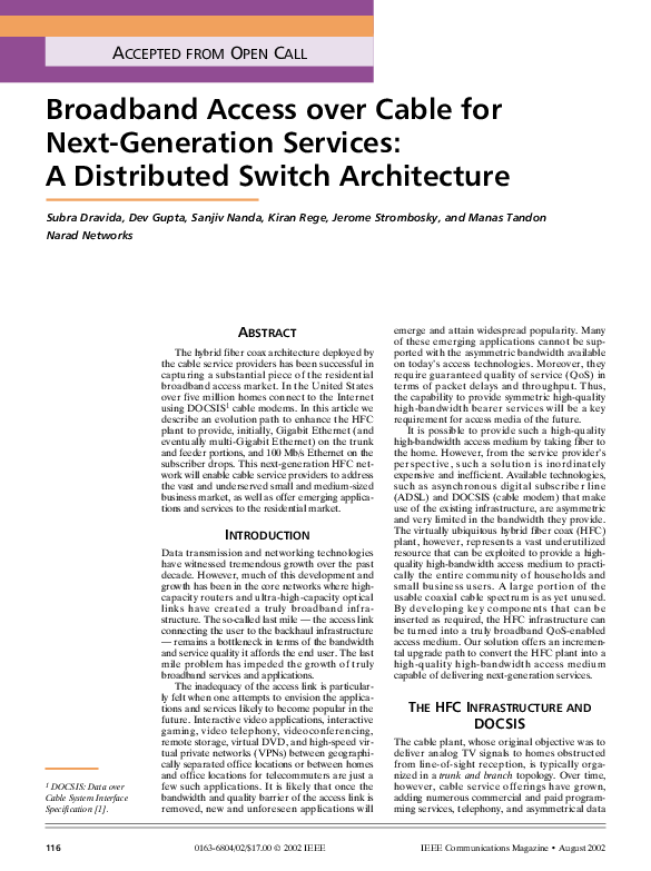 Pdf Broadband Access Over Cable For Next Generation Services A Distributed Switch 0275