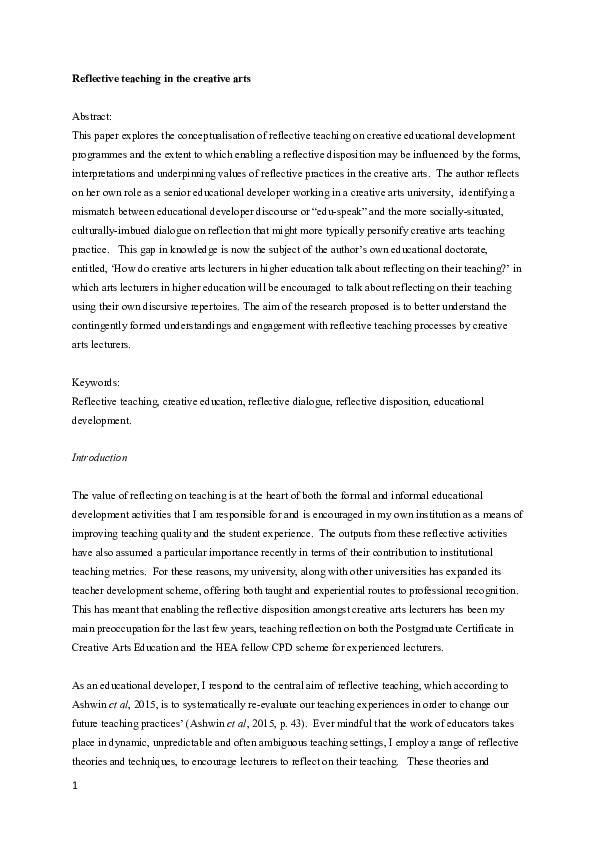 (DOC) Reflective teaching in the creative arts
