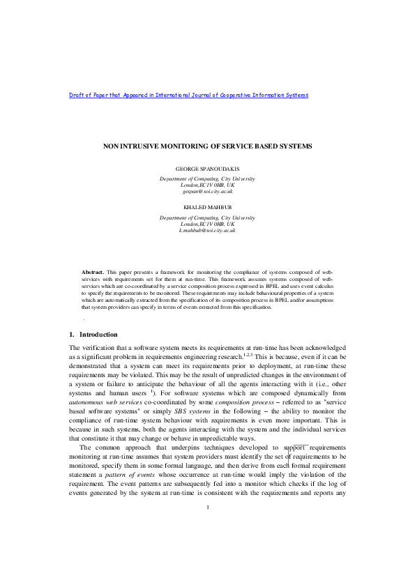 (PDF) Non-Intrusive Monitoring of Service-Based Systems