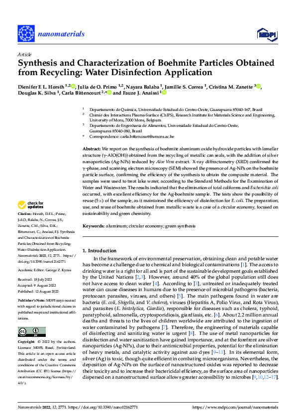 (PDF) Synthesis and Characterization of Boehmite Particles Obtained from Recycling: Water ...