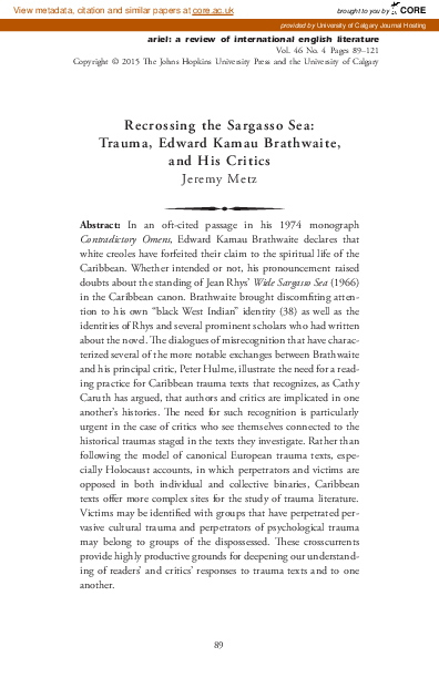 (PDF) Recrossing the Sargasso Sea: Trauma, Edward Kamau Brathwaite, and ...