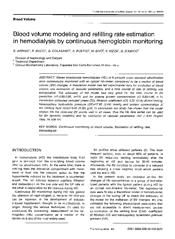 (PDF) Blood Volume Modeling and Refilling Rate Estimation in ...